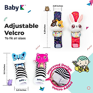 BABY K Baby Rattle Socks for Girls & Boys (Pet Set) - Baby Toys 6-12 Months - Baby Wrist Rattles and Foot Rattles - Baby Toys for Newborns As Gift - Easy to Wear Baby Rattle Toys