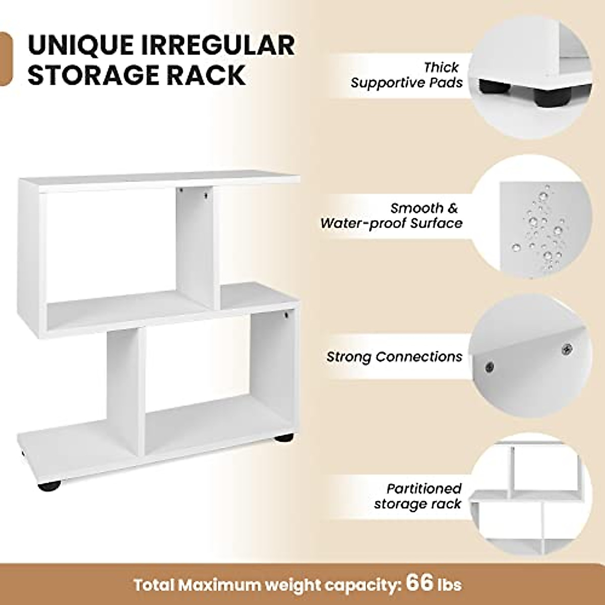 Giantex 3-Tier Geometric Bookshelf, 24’’ Tall Wood S-Shaped Display Shelves with Thick Foot Pads, Freestanding Open Shelves Nightstand, Floor Standing Display Shelf Bookcase