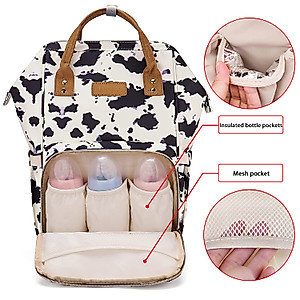Cow Print Diaper Bag Backpack Set for Baby Girls Mom, Large Capacity Multi-Function Nappy Bags Organizer