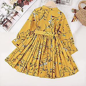 CM C&M WODRO Toddler Baby Girl Floral Dress Long Sleeve Mustard Yellow Dresses Flower Print Ruffle Playwear Fall Winter Dress(Yellow,5-6 Years)
