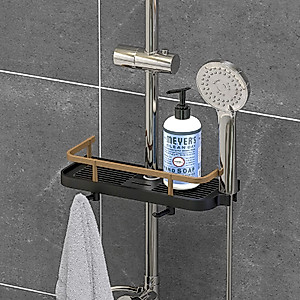 Linkidea Direct Shower Caddy Shelf for 22/24/25 mm Slide Bar, Bathroom Shower Rack Organizer Sponge Holder for Shampoo Soap with Guardrail and Hanging Hook (Black)