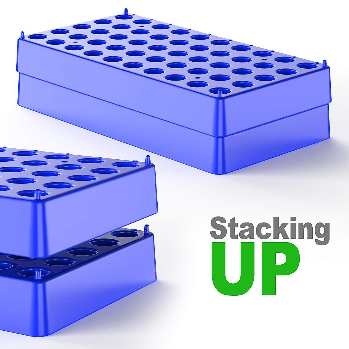 2Pcs Vial Rack,Blue Polypropylene(PP) Vial Holder 2mL with 50 Holds Diameter 12mm,Stackable Vial Racks,Centrifuge Tube Rack,Bottle Racks by Biomed Scientific