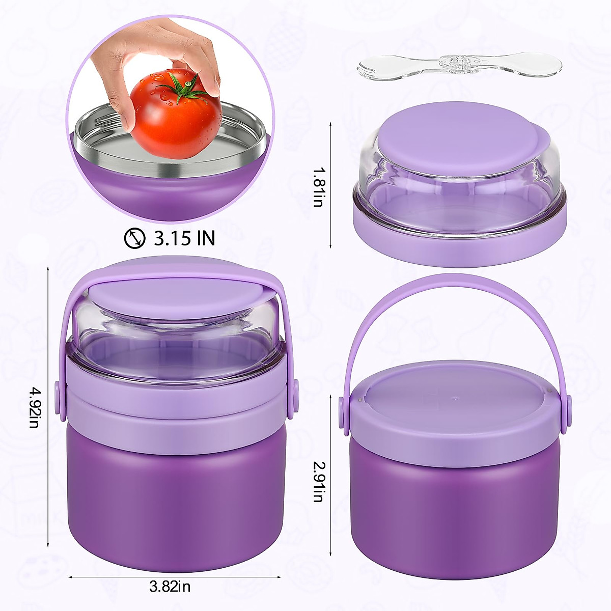 MAISON HUIS 2-in-1 Insulated Food Jar 8oz Soup Thermo with Tritan Snack Container Kids Thermo for Hot Food Lunch Containers Wide Mouth Vacuum Stainless Steel Leak Proof for School Travel