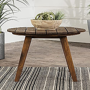 Walker Edison Maarten Modern Solid Acacia Wood Slatted Outdoor Coffee Table, 30 Inch, Dark Brown