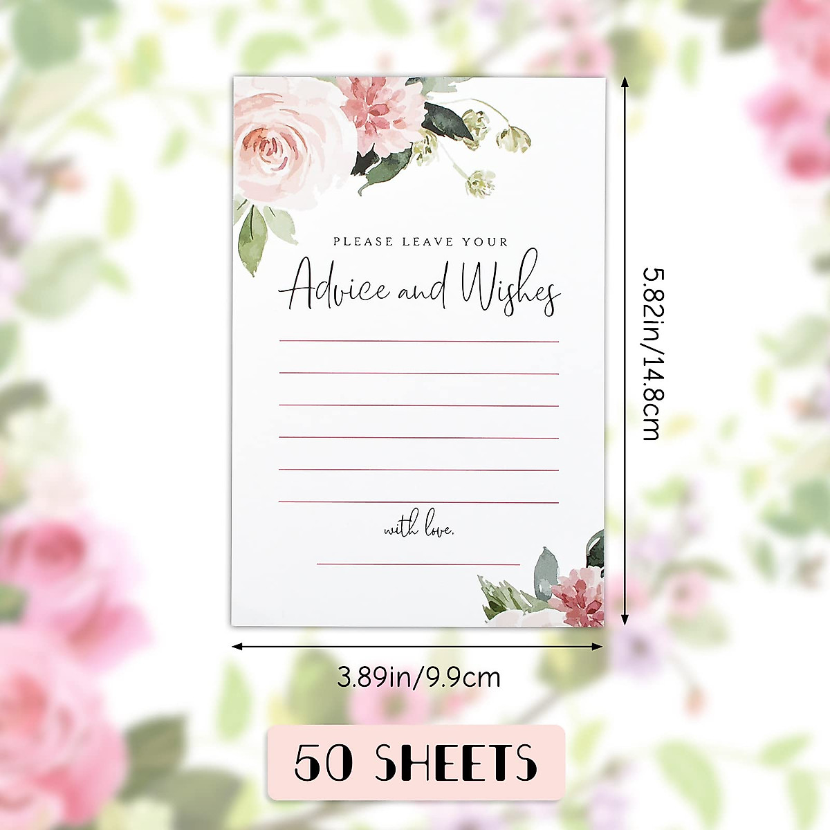 URROMA 4”x6” Wedding Advice and Wishes Cards, 50 Pcs Floral Advice and Wishes Cards for Receptions Dinner Parties and Celebrations Bridal Shower Table Decor