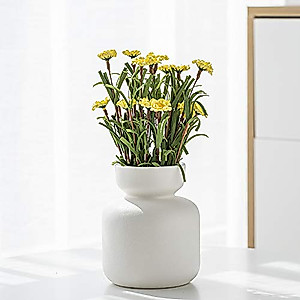 White Ceramic Flower Vase, Simplicity Vertical Textured Vase for Home Decor (White)