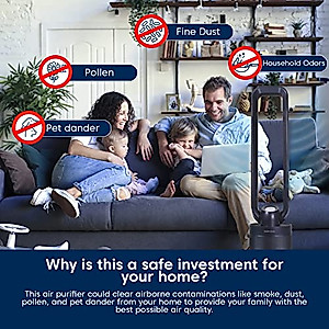 SkyPlus Bladeless Fan and Air Purifier Combo for Home Large Room | True HEPA Activated Carbon Air Filters 99.95% of Particles in Air | Oscillating Tower Fan with Remote Control | Great Air Multiplier for Home | Filters Allergies, Pollen, Smoke, Dust, Pet