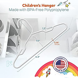 USA-Made Kids Hangers Plastic - Non-Slip Toddler Kid & Baby Hangers for Closet, Slim Children's Hangers for Clothes with Notches, Best Kids Plastic Hangers (White 30 Pack)
