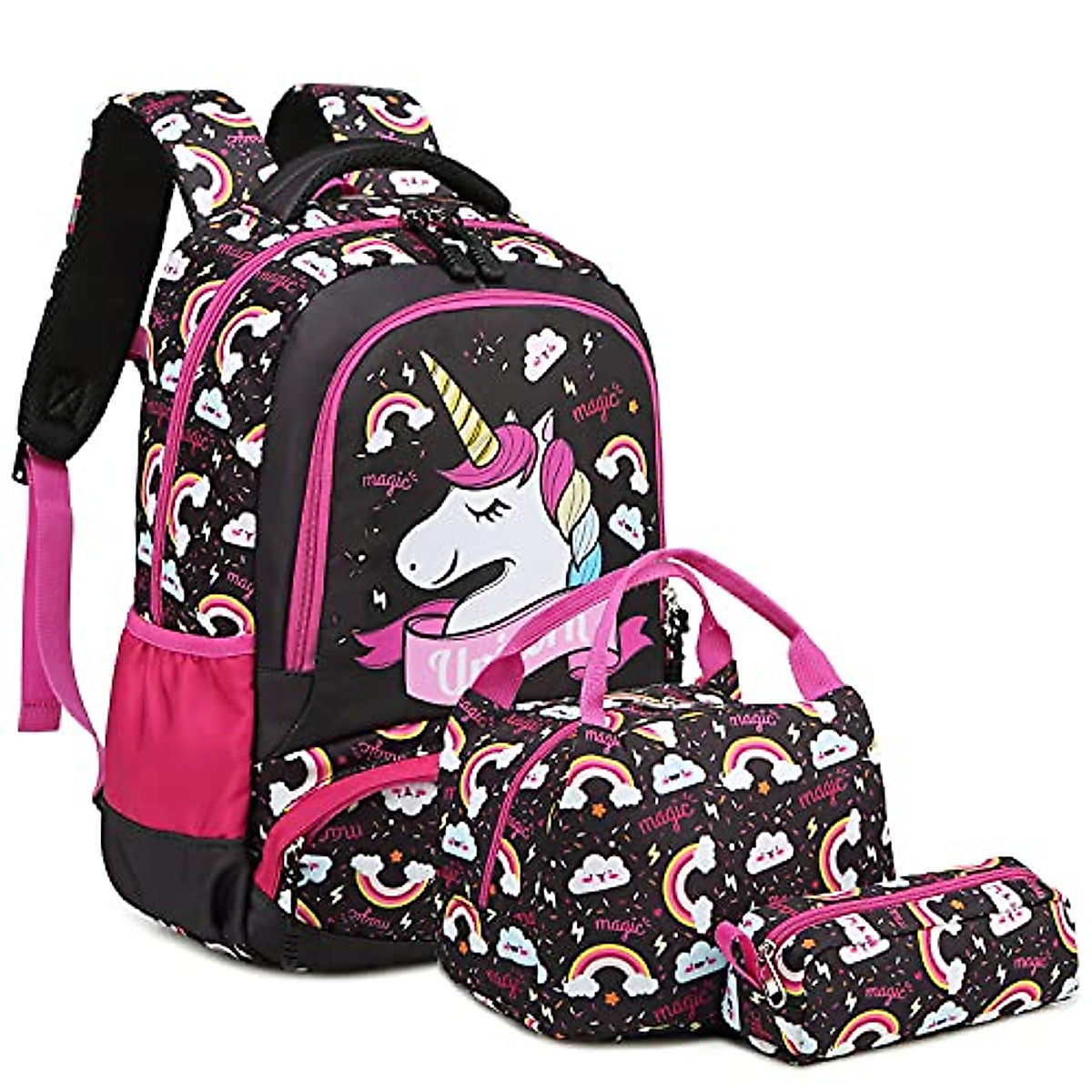 Meisohua Girls Backpack Unicorn Backpack for Girls Elementary School Backpack for Kids Water Resistant School Bag with Lunch Tote Bag Pencil Purse Bag 3 in 1 Sets Bookbags