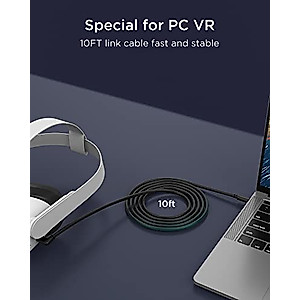 KIWI design Link Cable Accessories Compatible with Quest 2 VR Headset, USB 3.0 PC Game Cable Fast and Stable (10FT C to C)