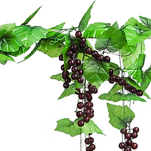 Meiliy 8FT 5pcs Artificial Greenery Chain Grapes Vines Leaves Foliage Simulation Fruits for Home Room Garden Wedding Garland Outside Decoration