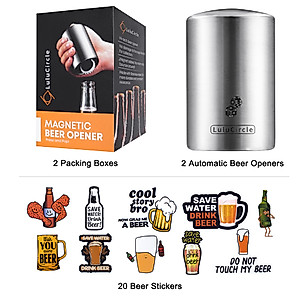 Beer Bottle Opener, Automatic Magnetic Bottle Openers, Funny Gifts, Soda Cap Opener, Stainless Steel Push Down Opener, My Beer Buddy, 2 Openers, 20 Stickers