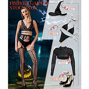 XIUSEMY Fishnet Stockings for Women Patterned High Waist Tights Suspender Pantyhose(BlackJC,M)