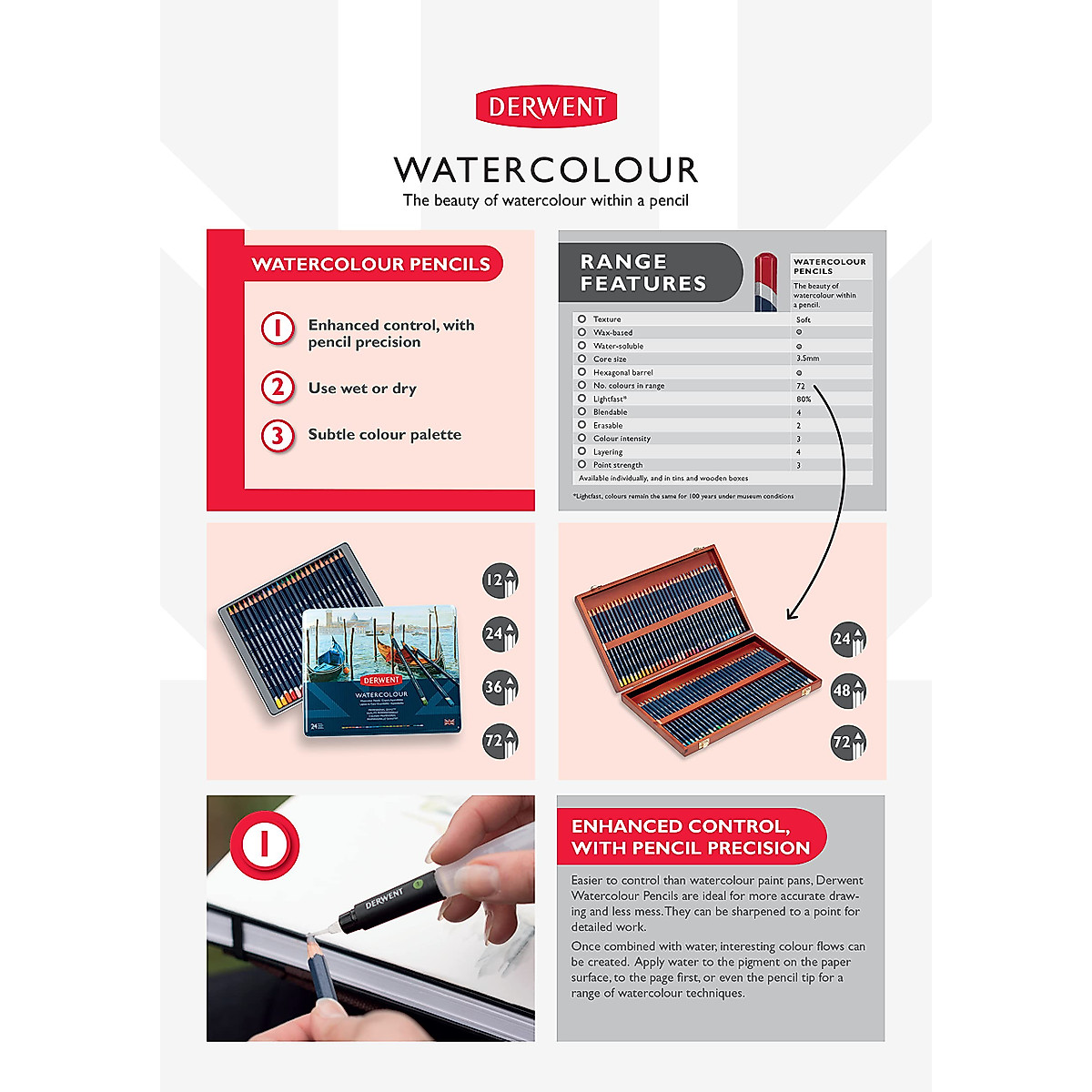 Derwent Colored Pencils, WaterColour, Water Color Pencils, Drawing, Art, Metal Tin, 72 Count (32889)