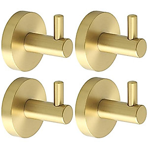 Alise Towel Hook Bathroom Single Robe Hooks Wall Mount Clothes Hook for Bedroom Kitchen Cloakroom Door Back Cabinet,GDL3903G-4P SUS304 Stainless Steel Brushed Gold Pack of 4