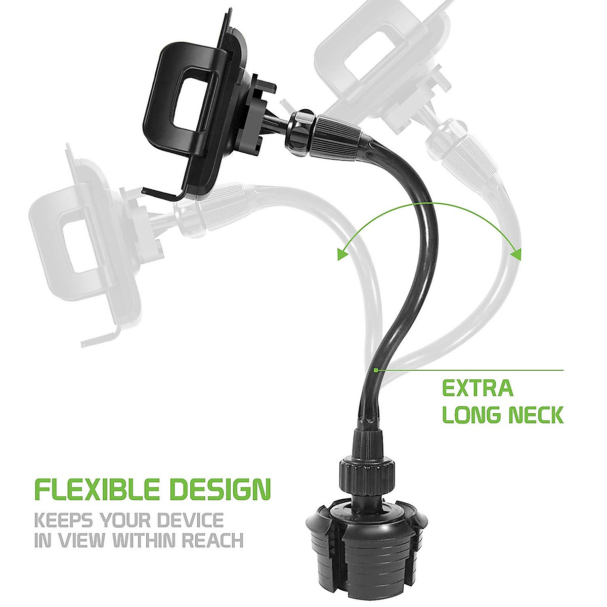 Cup Holder Phone Mount, Goose Neck Hands Free Cradle Compatible with Apple iPhone, Samsung Galaxy Z Flip, Z Fold, Google Pixel, Moto (PH650G)