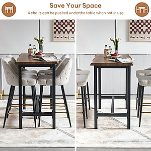 Homedot Bar Table Set for 4, 47.24" Industrial Counter Height Pub Table with 4 Chairs, Home Kitchen Breakfast Table and Chairs for Dining Room, Living Room, Apartment