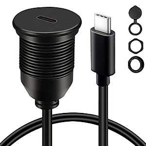 BATIGE Single Port Type C 3.1 Car Flush Mount Cable USB C 3.1 Panel Mount Male to Female Extension Cable for Car Truck Boat Motorcycle 3ft
