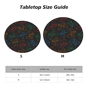 Kuilepa Gamepad Joystick Game Round Tablecloth,Waterproof Elastic Fitted Table Covers for Picnic, Camping, Dining, Indoor and Outdoor-Small