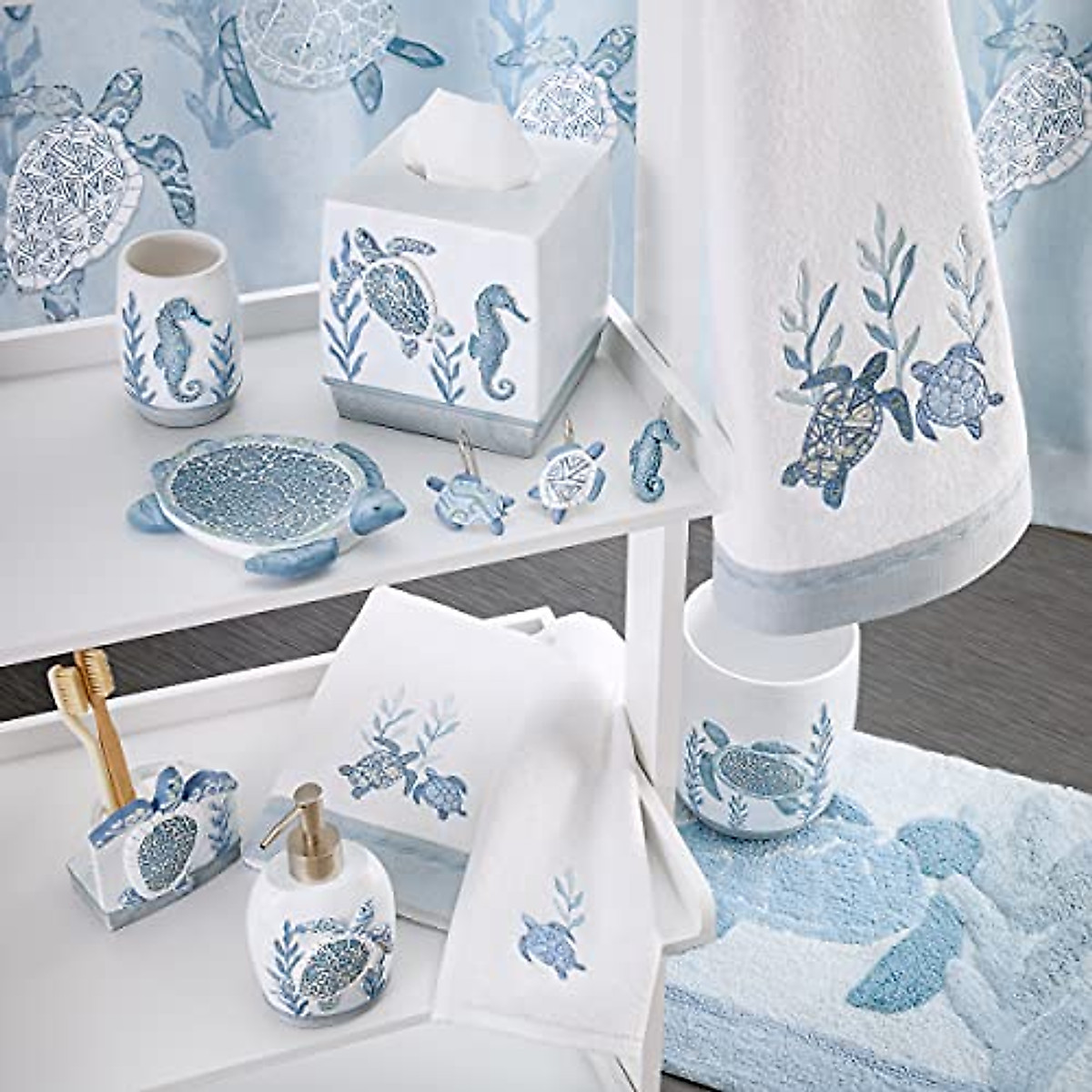 Avanti Linens - Wastebasket, Decorative Trash Can, Sealife Inspired Bathroom Decor (Caicos Collection)