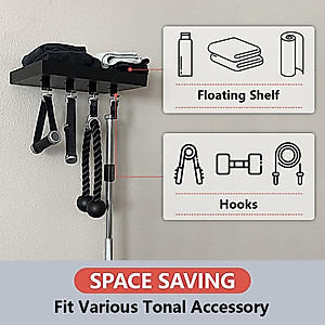 Butizone Tonal Accessory Shelf, Black Wood Tonal Accessory Floating Shelf, Home Gym Accessories Storage Rack with 5-pcs T-Lock Clips Hooks