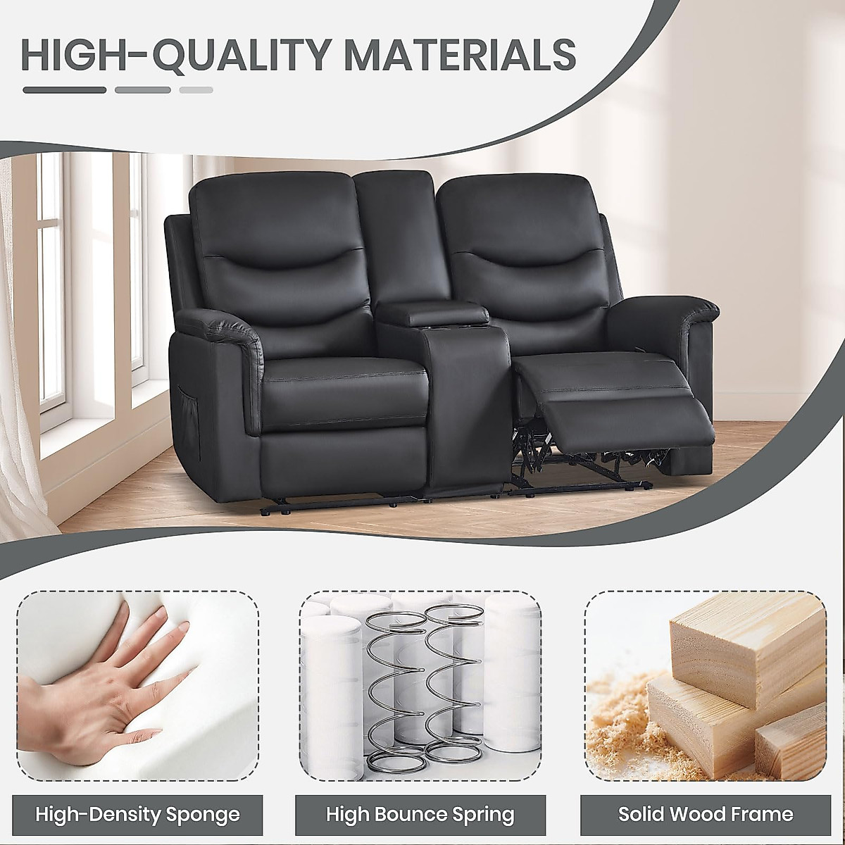 Consofa Loveseat Recliner Reclining Loveseat with Console, Wall Hugger Loveseat Recliner, Double Reclining Loveseat with Side Pockets & Cup Holders for Living Room, Office, Home Theater