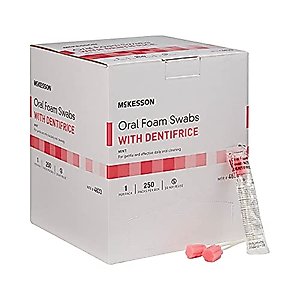 McKesson Oral Foam Swabs with Dentifrice, Gentle and Daily Oral Cleaning, Mint, 250 Count, 1 Pack