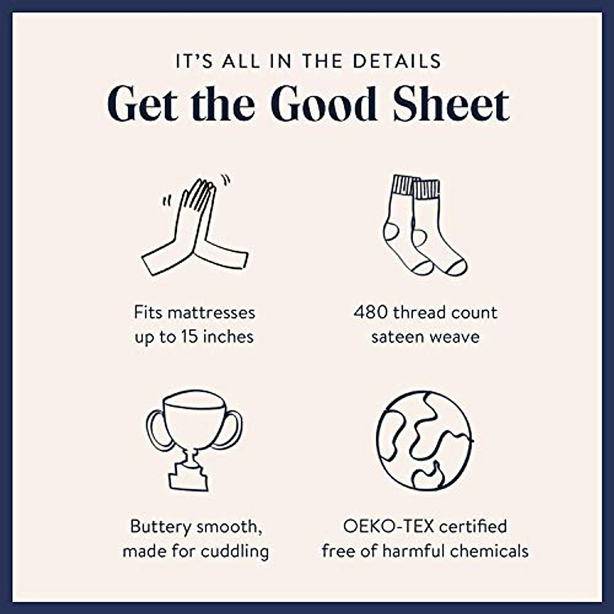 Brooklinen Luxury Sateen 4 Piece King Size Sheets Set in Window Pane - 100% Cotton Sateen Sheets - 1 Fitted Sheet, 1 Flat Sheet, 2 Pillowcases - Best Luxury Sheets