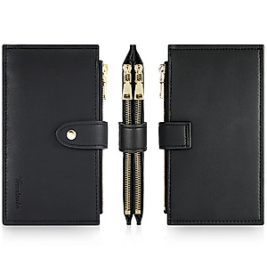 Travelambo Womens Walllet RFID Blocking Bifold Multi Card Case Wallet with Zipper Pocket Genuine Leather (Black)