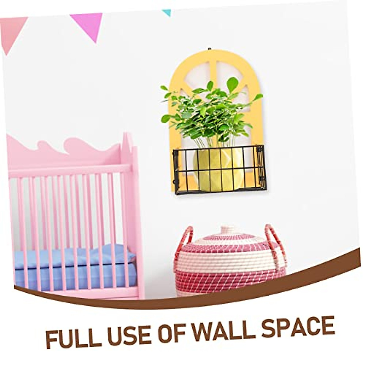 HOMSFOU Holder Design Storage Caddy Bin Wall Bathroom Wire Pot Shampoo Kitchen Home Versatile Hanging Action Farmhouse Rack Shelves Yellow Iron Simple Shelf Floating Multi-functional