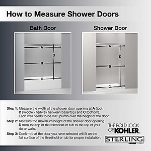 KOHLER sliding bath door, 62"H x 56-5/8 – 59-5/8"W, with 5/16" thick Crystal Clear glass