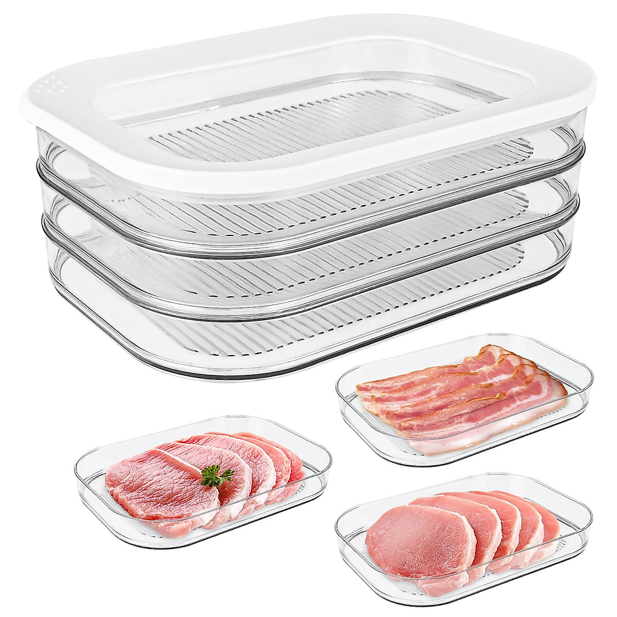 Deli Meat Container For Fridge - Refrigerator Organizers And Storage For Meat, 3pcs Storage Boxes With Lid For Salami, Deli Meat, Cold Cuts, Lunch Meat, Turkey, Bologna