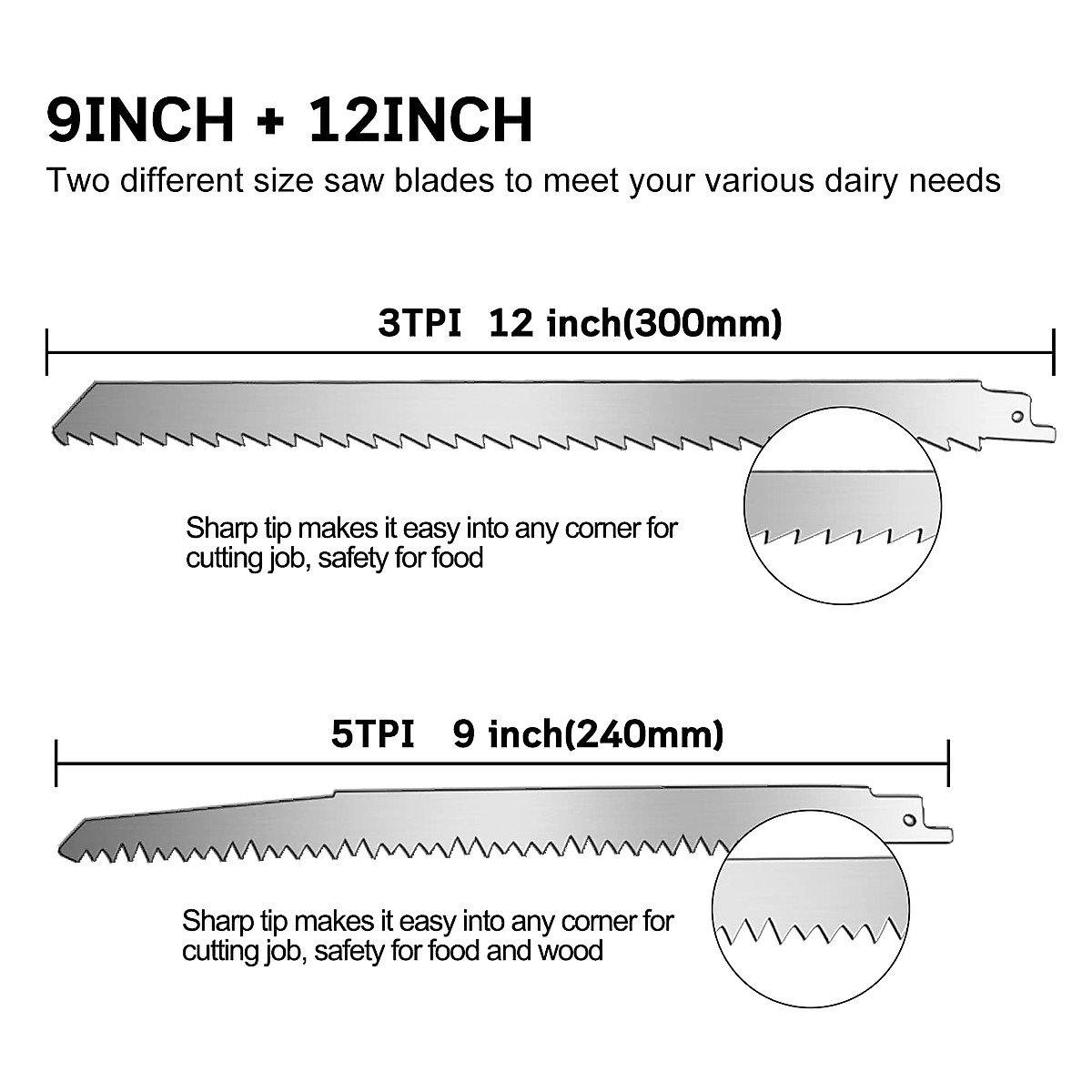 JIAYOUBAO 6 Pack Stainless Steel Frozen Meat Bone Cutting Reciprocating Saw Blades for Beef Turkey Sheep Wood Pruning Sawzall Blades