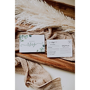 Your Main Event Prints 50 Eucalyptus RSVP Postcards for Wedding - Greenery Response Cards - Perfect for Bridal Shower, Rehearsal Dinner, Engagement Party, Baby Shower