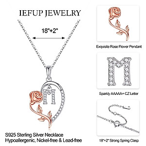 Sterling Sliver Heart Initial Necklaces for Women Girls Jewelry, Dainty Rose Flower Heart Letter S Necklace Unique Initial Necklaces for Women Girls Mothers Day Valentines Birthday Christmas Gifts