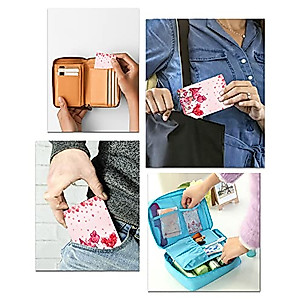 Carosoffe Valentine's Day Small Compact Mirror for Purse, Pink Gnomes Couple Love Heart Tree Rose Travel Makeup Mirror for Women Men, Rectangular Handheld Compact Pocket Mirror 4 PCS