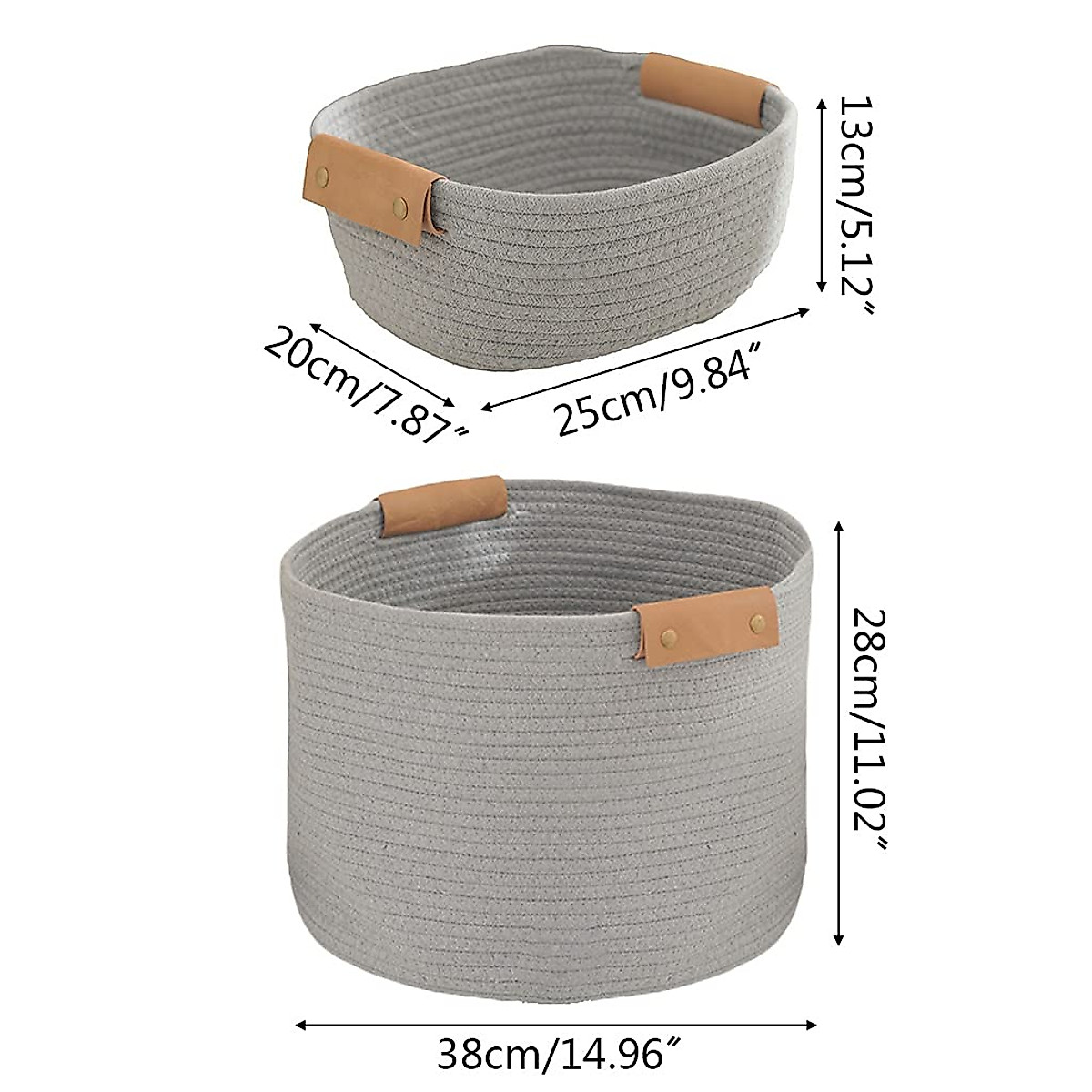 Storage Box - Hand Woven Clothing Laundry Basket Clothes Storage Bucket Hamper with Handle Toy Storage Organiser White and Grey