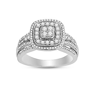 Jewelili Sterling Silver 1/2 Cttw Natural White Round Diamond Engagement Ring Size 7