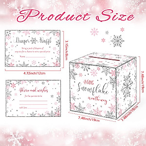Fumete 51 Pcs Thanksgiving Winter Diaper Raffle Tickets with Diaper Raffle Card Box for Baby Shower Games Boys Girls Gender Reveal Party(Winter Wonderland Snowflake)