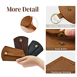 S-ZONE Keychains for Women Men Genuine Leather Car Key Holder Case Key Protector Cover Sleeve Keychain Pouch with metal ring