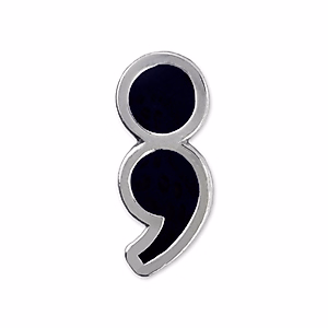 PinMart Semicolon Mental Health Awareness Pin – Silver Plated Black Enamal Lapel Pin for Suicide Awareness and Prevention - Secure Clutch Back for Hats, Scarves and Backpacks