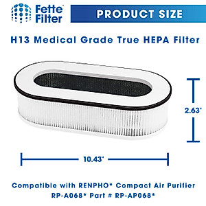 Fette Filter - RP-AP068 Replacement Filter, Compatible with RENPHO Air Purifier RP-AP068 RP-AP068W RP-AP068B RP-AP068-F2 Filter, 3-in-1 H13 Grade True HEPA Filters - Pack of 2