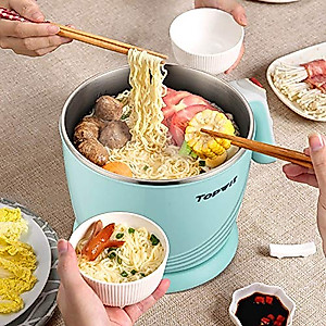 Topwit Electric Hot Pot Mini, Electric Cooker, Noodles Cooker, Electric Kettle with Multi-Function for Steam, Egg, Soup and Stew with Over-Heating & Boil Dry Protection, Dual Power, 1.2L, Green