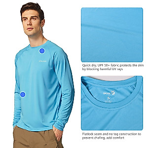 baleaf Men's Rash Guard Shirts Fishing Long Sleeve UV Sun Protection SPF T-Shirts UPF 50+ Lightweight Beach Blue Size XXL