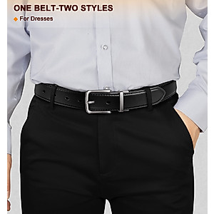 BULLIANT Men's Belt,Reversible Belt 1.25" For Gift Mens Casual Golf Dress pants shirts,One Reverse For 2 Sides(Black/Light Brown,32"-34" Waist Adjustable)