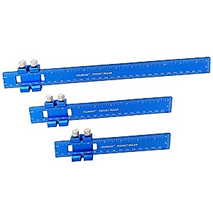 TOURACE Aluminum Woodworking Rulers with Slide Stop (3 Pcs) Precision Pocket Ruler Metal T Track Ruler, Square Ruler Inch and Metric Marking Measuring Scribing Ruler