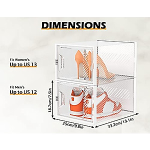 Shoe Storage, 12 Pack Large Shoe Organizer for Closet, Shoe Boxes Clear Plastic Stackable Shoe Storage Boxes for Size 13
