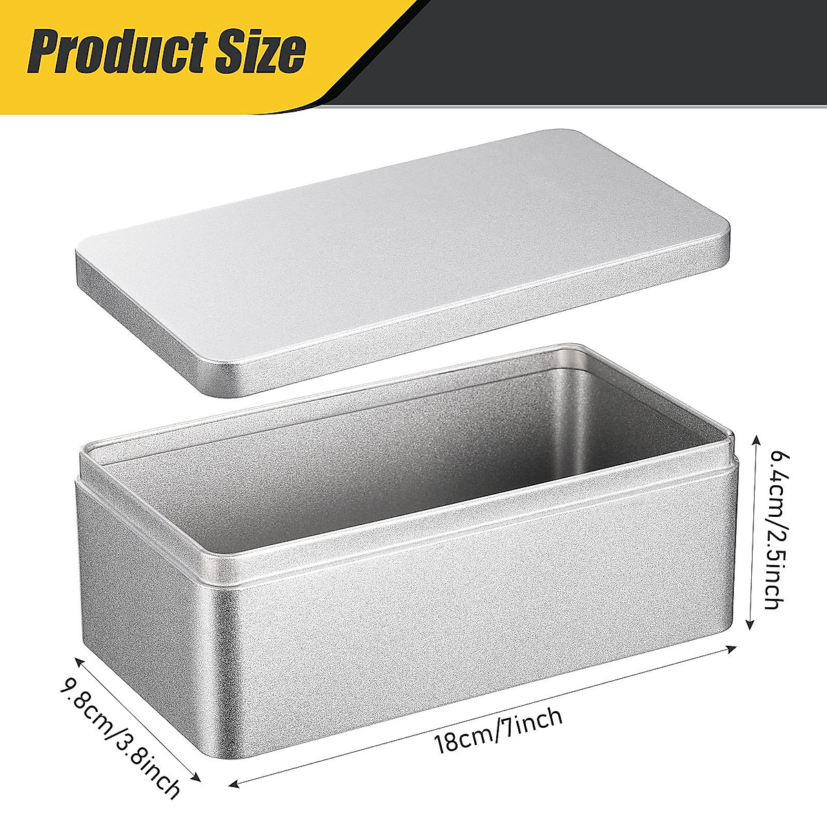 Hotop Silver Rectangular Empty Tin Box Containers, Gift, Jewelery and Storage Tin Kit, Home Organizer (7 x 3.8 x 2.5 Inch)