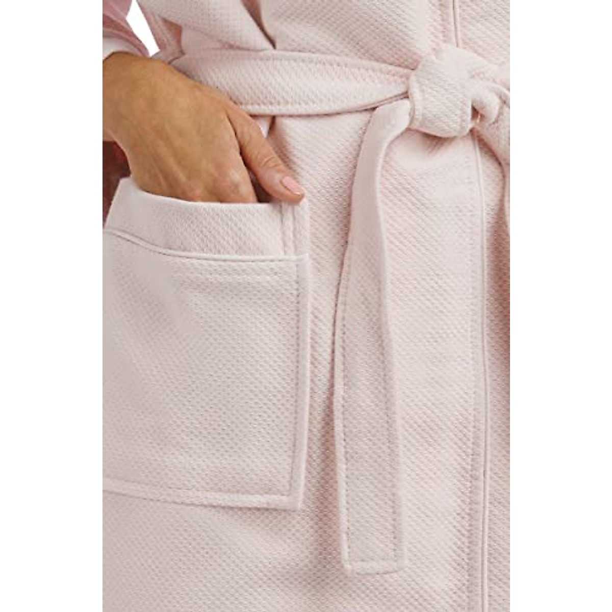 Fishers Finery Women's Waffle Knit Cotton Modal Kimono Spa Robe; Above Knee Length with Pockets and Tie Waist, Luxury Bathrobe (Pink,S)