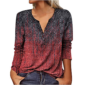 SMIDOW Womens Ethnic Style Long Sleeve Tops 2024 Trendy Spring Shirts v Neck Loose Comfy Pullover Tops Blouse Dressy Casual